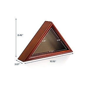 DecoWoodo Flag Box Display Case for 3'x5' Folded American Flag (Not for Burial Flag) - Wooden Military Veteran Flag Shadow Box with HD Tempered Glass, Wall Mounted Triangle Flag Frame, Brown