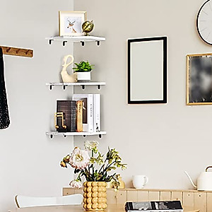SEHERTIWY Corner Floating Shelves for Wall, 5 Tier Rustic Wall Shelves Corner Storage Shelves Small Shelf White Floating Shelves for Bedroom, Living Room, Bathroom, Kitchen