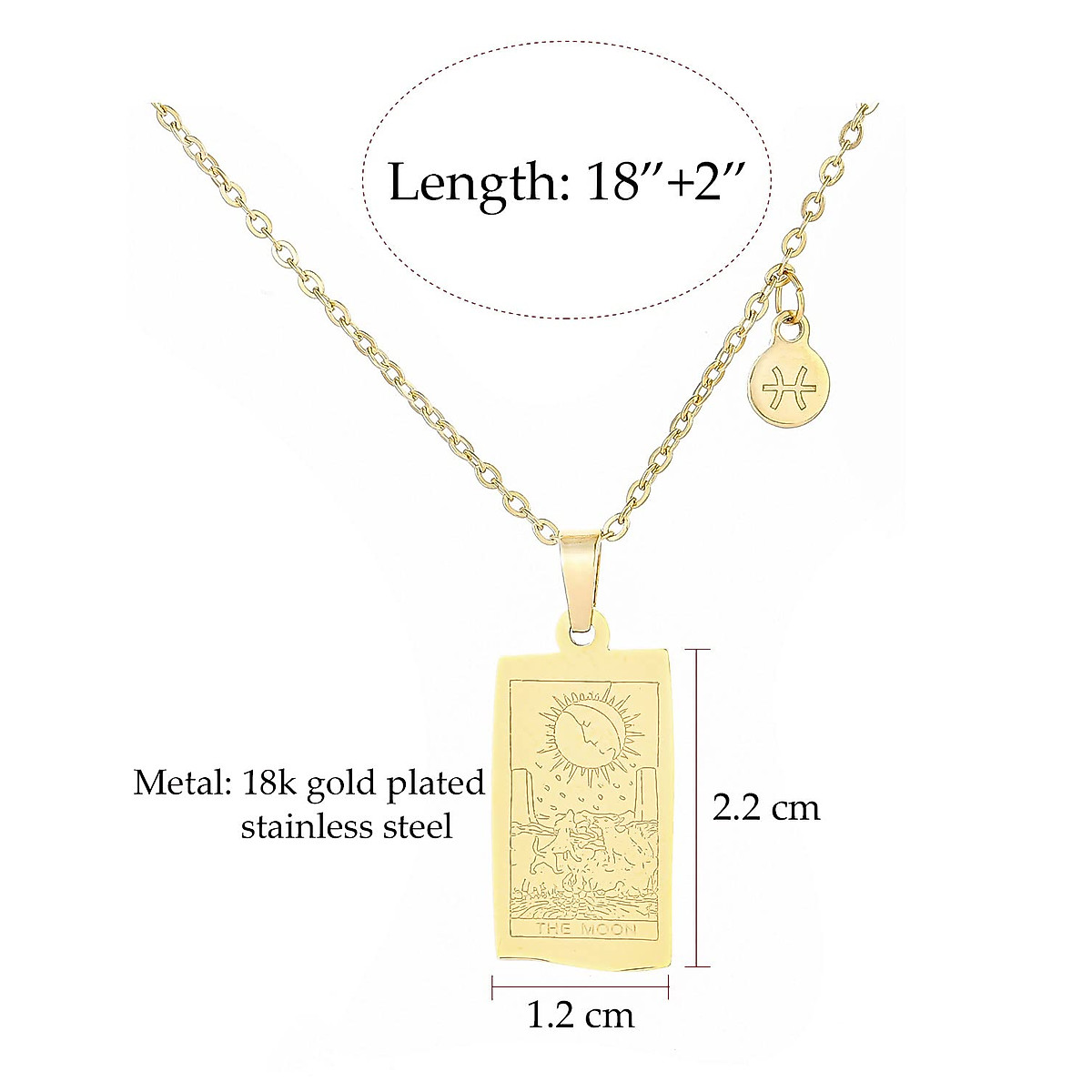 TGOLM 14k Gold Plated Pisces Necklace Moon Tarot Card Constellation Jewelry Birthday Gift for Women