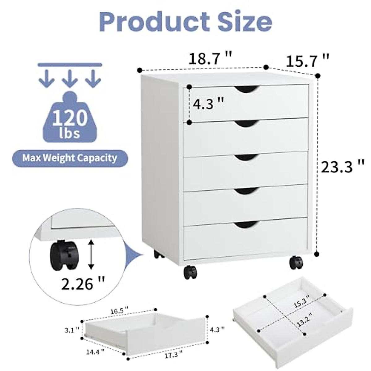 NEWBULIG 5 Drawer Storage Organizer, Wood File Cabinets with Wheels, Large Printer Stand for Home Office Study Dressing Room