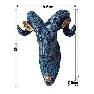 LBSLMJB 6PCS Coat Hooks Wall Mounted Creative Antlers Decorative Hooks, Hooks for Hanging Towels, Animal Shaped Blue Resin Wall Hook Rack for Bags, Hat, Cap, Scarf, Cup