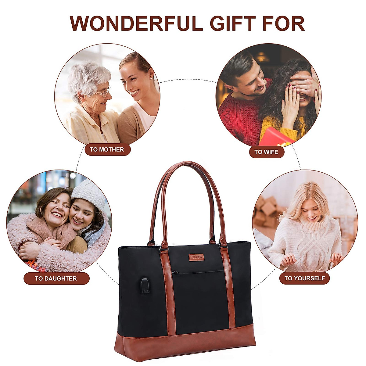 ANKUER Laptop Tote Bag for Women：Work Tote Bag Fits 15.6 Inch Laptop Shoulder Bag with USB Charging Port College Tote Computer Tote Bags for Travel (Grey)