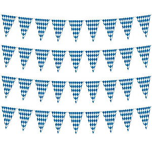 131 Feet Oktoberfest Bavarian Banner Flag- 4 Packs Oktoberfest Bavarian Blue White Pennant Banner for German Oktoberfest Themed Party Decorations