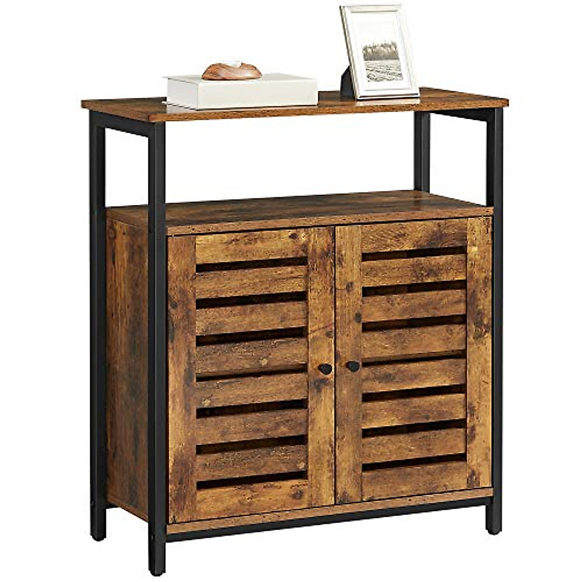 VASAGLE LOWELL Standing Cabinet, Storage Cabinet, Accent Side Cabinet with Shelf, Cupboard with Louvered Doors, Multifunctional in Living Room, Bedroom, Hallway, Rustic Brown ULSC76BX