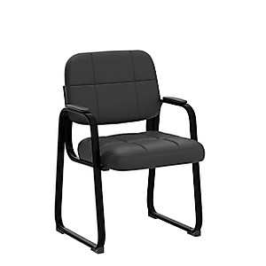 CLATINA Waiting Room Guest Chair with Bonded Leather Padded Arm Rest for Office Reception and Conference Desk Black with Sled Base 2 Pack
