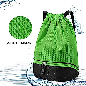 Qoosea Drawstring Backpack Sports Gym Bag with Shoe Compartment Water Resistant Drawstring Sackpack for Women Men (Green)