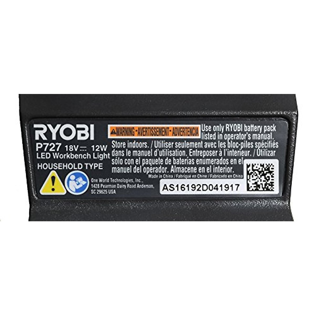 Ryobi P727 One+ 18 Volt 950 Lumen 270 Degree Rotating LED Work Light with Integrated Mounting Hooks (Battery Not Included, Light Only)