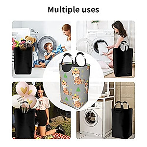 WAYWANT Tiger Laundry Basket Freestanding Collapsible Laundry Bag Foldable Laundry Hamper Clothes Toys Organizer Bag with Handles for Bathroom,Bedroom,College Dorm,Kids Room