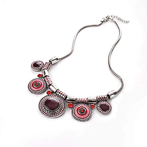 litymitzromq Gold Tone Necklace for Women Girls, Ethnic Women Rhinestone Inlaid Round Enamel Pendant Statement Bib Necklace Gift Handmade Gold Pendant Choker Long Choker Chain Pendent Necklace