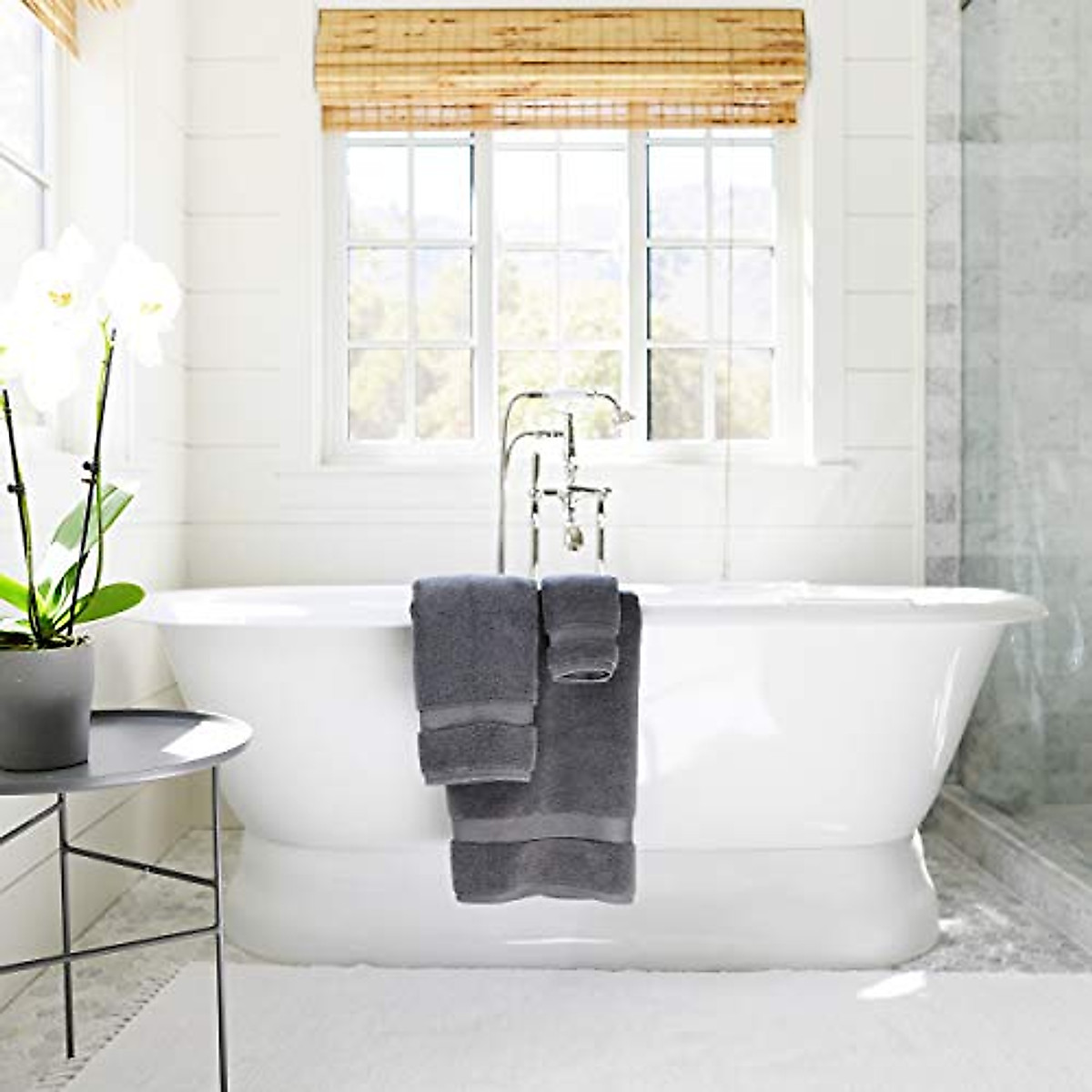 Supima Cotton 3 Piece Bath Towel Set by Laguna Beach Textile Co - Bath Towel, Hand Towel, Washcloth - Hotel Quality, Plush, 730 GSM Pewter Gray