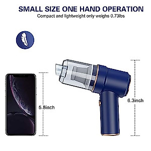 YKSINX Handheld Vacuum Cordless, Car Vacuum Cleaner, USB Rechargeable Portable Mini Vacuum with Suck and Blow 2 in 1（Blue）