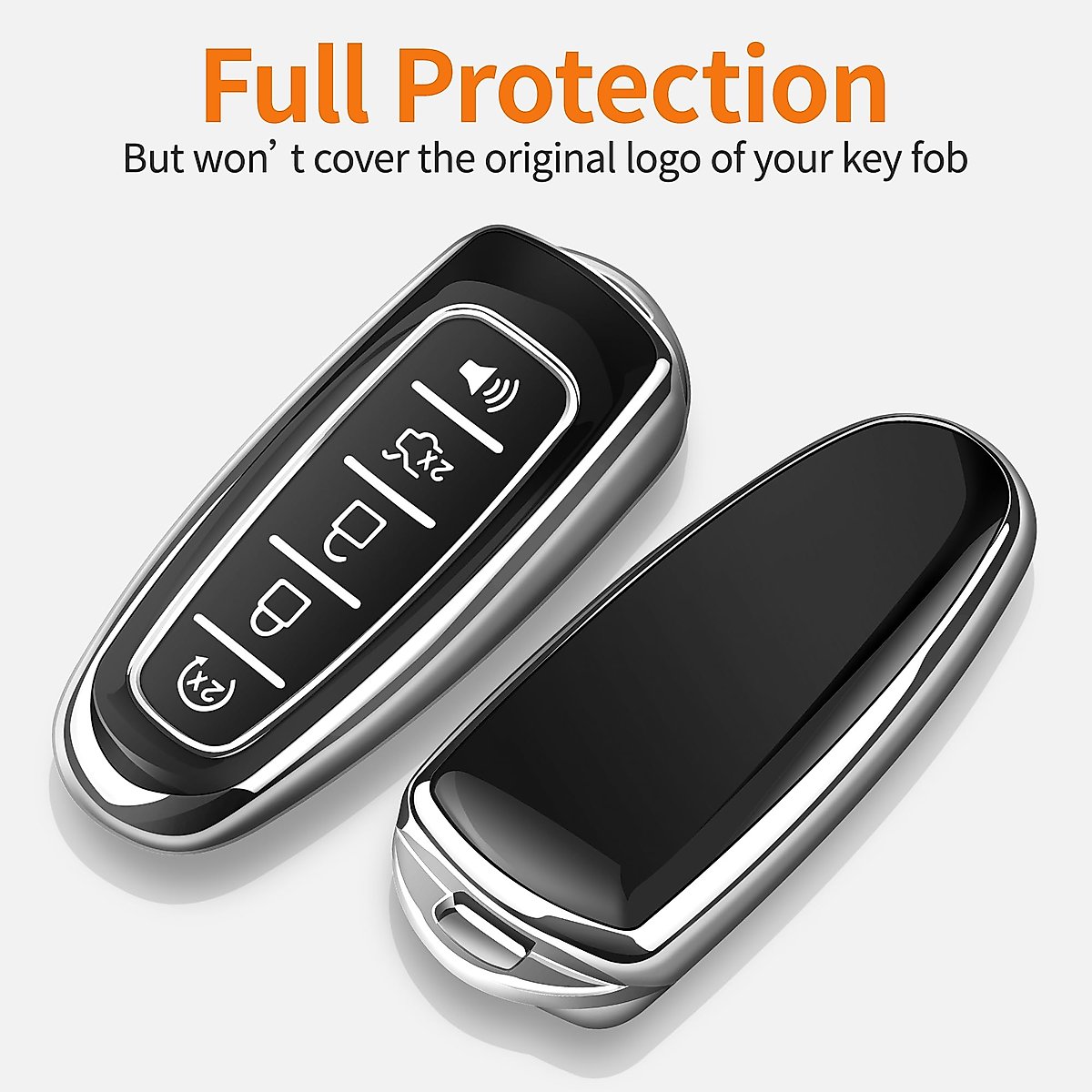 Sindeda for Ford Key Fob Cover with Keychain Soft Full Protection Key Shell Key Case Compatible with Ford C-Max Edge Escape Expedition Explorer Flex Focus Taurus Lincoln MKS MKT MKX Navigator (Silver)