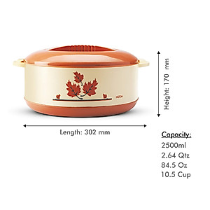 Milton Orchid 2500 Inner Steel Casserole, 2360 ml, Light Brown | PU Insulated | BPA free | Odour Proof | Food Grade | Easy to Carry | Easy to Store | Ideal For Chapatti | Roti | Curd Maker