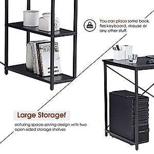 ivinta Computer Desk with Shelves, Office Desk for Living Room,Small Desk with Storage Space, Home Office Desks, Vanity Desk with Gold Legs PC Laptop Table (Black, 55")