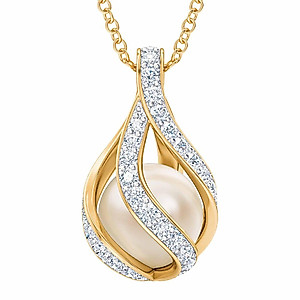 The Danbury Mint Love's Embrace Women's Pearl & Diamond Necklace | Pearl Pendant Jewelry | Woman's Necklaces | Genuine Diamonds | Gifts for Her | #1638-0016