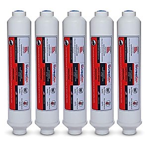 LiquaGen Pack of 5 Inline Carbon Filters for Reverse Osmosis Applications (2" x 10") - 1/4" Inlets