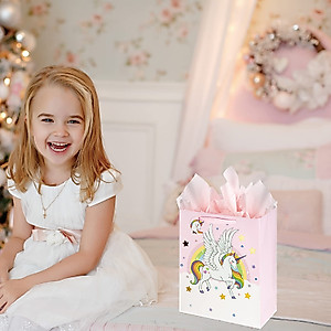 13" Large Gift Bag for Girls and Kids Birthday Baby Shower with Tissue Paper 1-Pack (Unicorn)