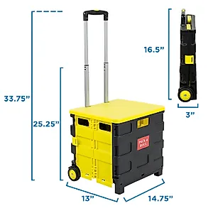 Mount-It! Rolling Utility Cart, Folding and Collapsible Hand Crate with Lid on Wheels, 55 lbs Capacity