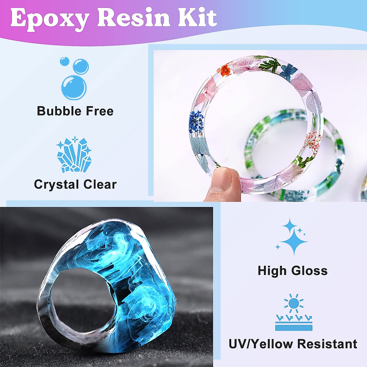 LET'S RESIN Fast Curing Epoxy Resin Kit-4 Hours Demold, 20OZ Quick Cure & Bubble Free Epoxy Resin,Crystal Clear Epoxy Resin for Craft,Art, Resin Supplies with Foil Flake, Resin Cup,Stir Stick