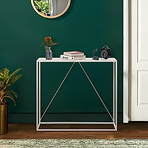 PEETEEPOE Accent Metal Console Table, 35.43"(L) Modern Entryway Table, Narrow&Long Sofa/Couch End Side Table, Freestanding Entrance Display Table for Entryway, Hallway, Living Room, Office, White