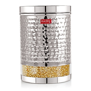 HAZEL Stainless Steel Kitchen Containers I Transparent Kitchen Container Set of 6, 3000 ml Each I Multipurpose Storage Box for kitchen containers set with Glossy Hammered Finish