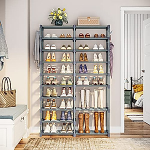 Tribesigns Shoe Rack Organizer, 36-44 Pairs Shoe Storage Shelf, 10 Tiers Shoe Stand, Shoe Rack for Closet, Boot Organizer with 2 Hooks, Stackable Shoe Tower