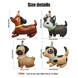 4PCS Animal Dog Balloons dog birthday balloons Pet Dog Balloons Cute puppy Foil Mylar Balloons for Kids Gift dog themed birthday Baby Shower Pet party decorations