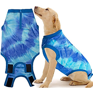 Wabdhaly Dog Zipper Recovery Suit for Male Neuter Surgery,Female Spay Onesie,Hook & Look Closure Bodysuit,E-Collar & Cone Alternative Surgical Large Recovery Suit,Tie Dye Blue L