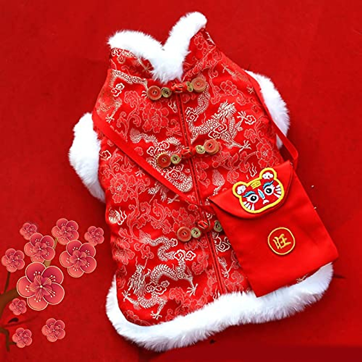 Dog Sweaters for Small Dogs,Kawaii Dog Clothes Chinese New Year Style for Small Dogs Girl and Boy,Puppy Clothes Soft Warm Fleece Thickening for Winter,Autumn Red S