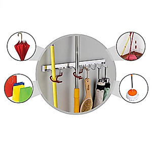 Cavoli Mop and Broom Organizer Wall Mounted, 4 Adjustable Holder and 3 Hooks,Storage Solutions for Broom Holders, Metal and Easy Clean