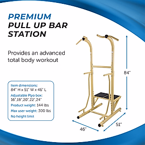 Stamina Outdoor Fitness Power Tower Pro with Plyo Box - Dip Bar Pull Up Bar Station with Smart Workout App - Dip Bars for Home Workout - Up to 300 lbs Weight Capacity