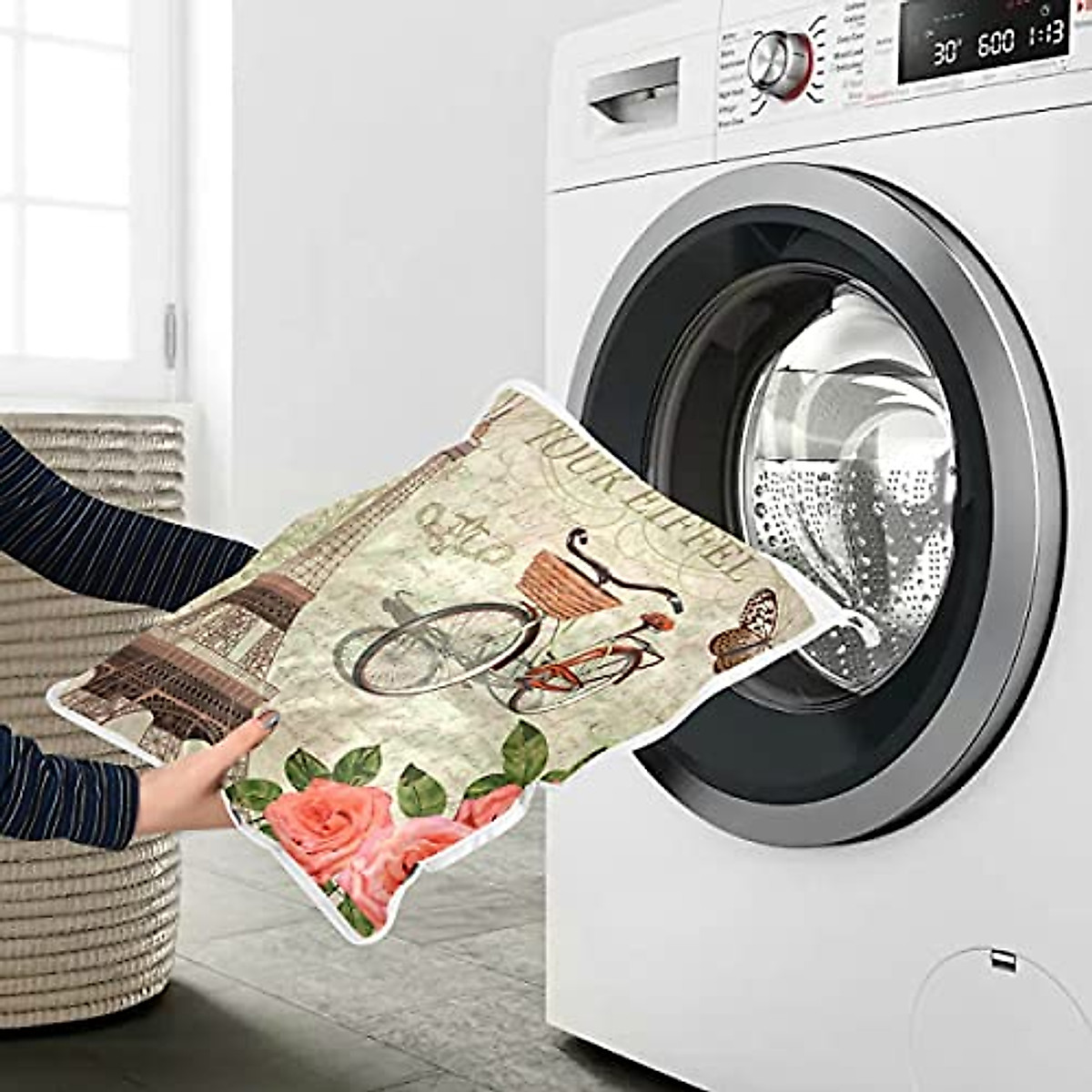 Paris Vintage Eiffel Tower Laundry Mesh Bag Delicates Lingerie Laundry Wash Bag Heavy Duty with Zipper Laundry Sock Bag for Packing Travelling Washing