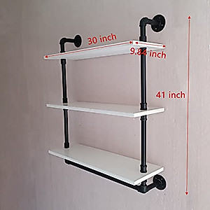ROGMARS Industrial Pipe Shelving Floating Bathroom Shelves with Towel Bar Over Toilet,3 Tier 30 inch Retro White Rustic Farmhouse Pipe Wall Shelves for Kitchen Storage (30inch 3 Tier)