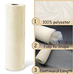 Ivory Tulle Fabric Roll, 54" x 20 Yards (60FT) Tulle for Wedding Decoration DIY Tutu Party Backdrop Baby Shower Table Skirts Gift Wrapping