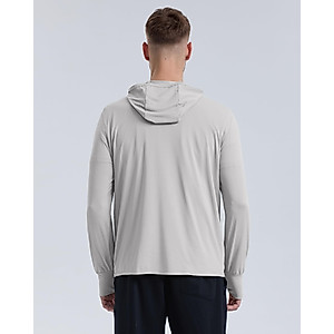 Locachy Men's UPF 50+ Sun Protection Outdoor Lightweight Full Zip Hoodie Jacket Long Sleeve Fishing Hiking Performance Shirt Light Grey M