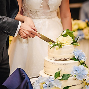 Mamajardin Cake Cutting Set for Wedding - Elegant Knife and Server Set with Stainless Steel Rounded Edges, Cake Cutter Pie Spatula Birthday Anniversary Easter Mother's Day Gifts of 2, Gold