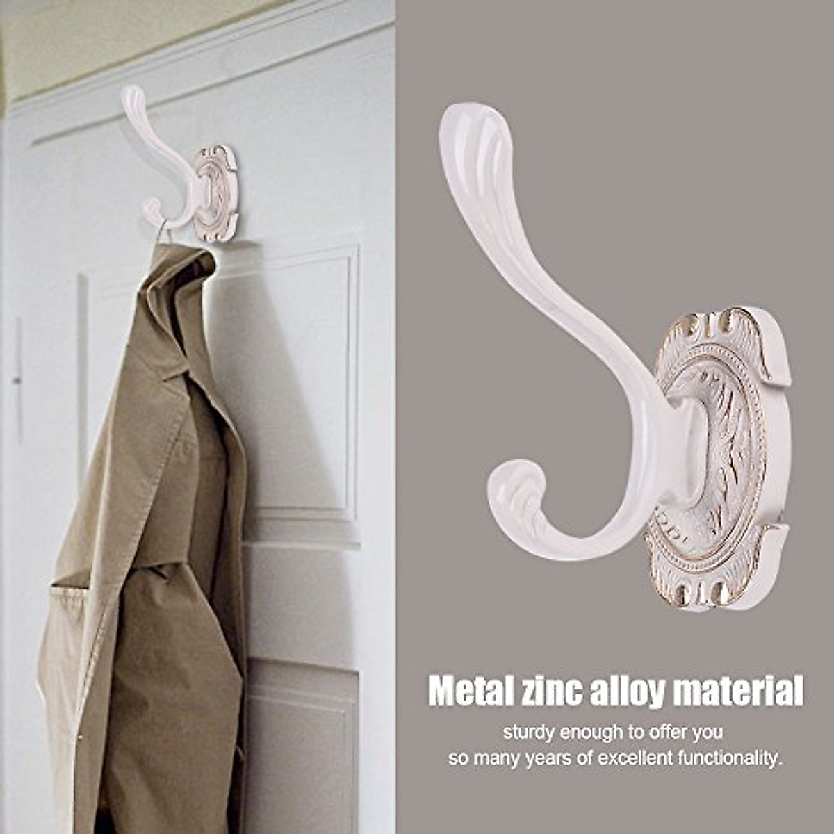 Fdit Bathroom Retro Zinc Alloy Wall Mounted Hooks Towel Clothes Coat Hat Door Hooks Wall Mounted Coat Hanger(Ivory White)