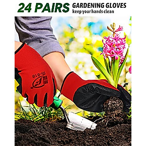 Nuogo 24 Pairs Gardening Gloves for Men Women Rubber Coated Work Gloves Garden Gloves Safety Work Gloves Construction Gloves (Black, Red)