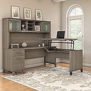 Bush Furniture Somerset 72W 3 Position Sit to Stand L Shaped Desk with Hutch in Ash Gray