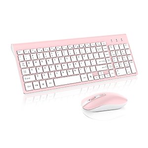 Pink Wireless Keyboard and Mouse Combo, cimetech Compact Full Size Pink Wireless Keyboard and Mouse Set 2.4G Ultra-Thin Sleek Design for Windows, Computer, Desktop, PC, Notebook, Laptop-(Pink)
