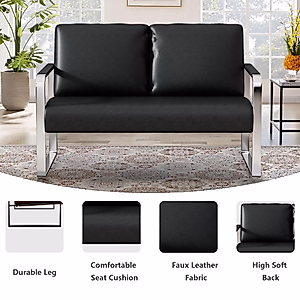POINTANT Love Seat Mini Couch Small Settee Loveseat Bench for Living Room, Faux Leather Loveseat Sofa Small Sofa Couches for Small Spaces with Padded Cushion, Mid Century Modern Black Love Seats