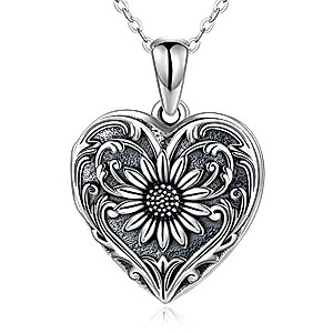 SOULMEET 1 Inch Sunflower Locket Necklace That Holds 2 Pictures Sterling Silver You are My Sunshine Large Locket (Locket only)
