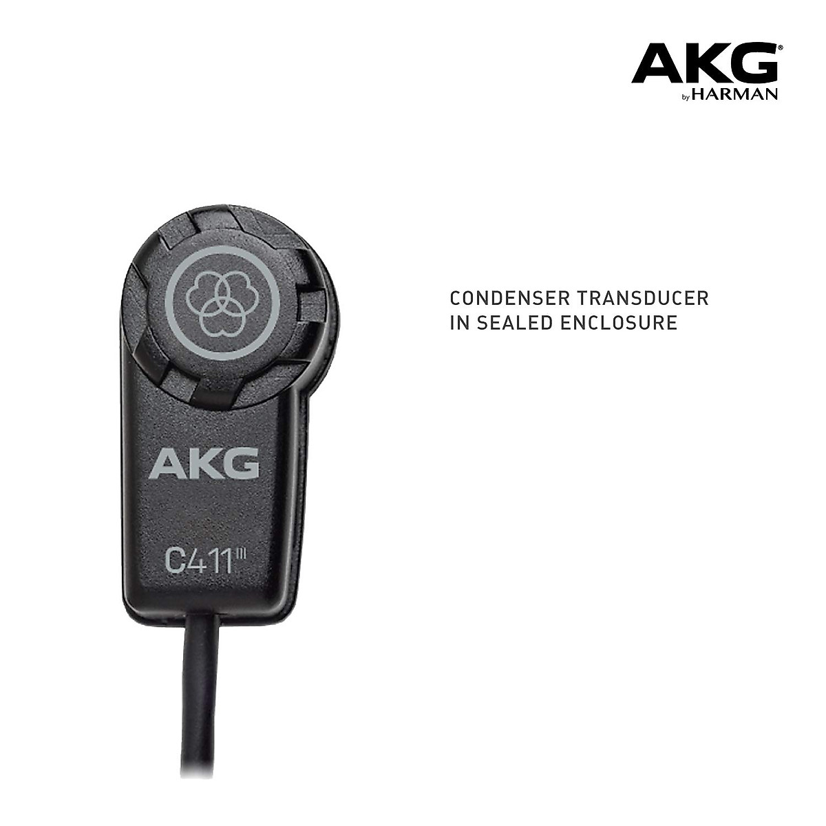 AKG Pro Audio C411 PP High-Performance Miniature Condenser Vibration Pickup for Stringed Instruments with MPAV Standard XLR Connector Black