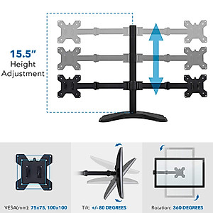 Mount-It! Dual Monitor Stand for Desk - 2 Screen Mount for Two Computer Screens up to 32 Inch and 17 Lbs - Free-Standing Base Swivels, Tilt, Rotates 360 Adjustable Arms - VESA Compatible Sturdy Steel