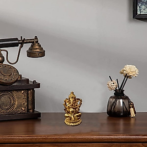YODOOLTLY Gold Lord Ganesha Statues- Hindu Elephant God Statue Resin Sculpture Indian Ganesh Buddha Figurine Handmade Gift Decoration Ornaments for Home, Garden, Car