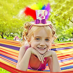 Bnikion Sweet Mini Top Hat Headband with Multicolor Feathers