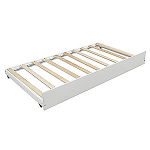 Lostcat Twin Size House Bed with Trundle, Solid Pine Wood Bed Frame and Roof Design, Can be Decorated, for Kids, Girls and Boys, No Box Spring Need, Easy to Assemble, White