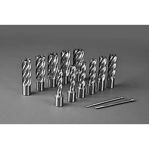 Annular Cutter Set 13 pcs JESTUOUS 3/4 Inch Weldon Shank 2 Cutting Depth and Cutting Diameter from 7/16 to 1-1/16 for Drill Press HSS Standard Kit Two Flat with 2 Pilot Pins