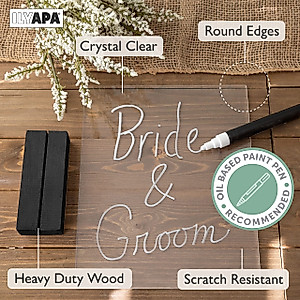 Ilyapa Acrylic Sign Holders with Wood Stands, 4 Pack - 8x10 Inch Blank Table Numbers Set for Wedding, Eye Catching Table Numbers for Wedding Reception