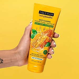 Freeman Deep Clearing Manuka Honey & Tea Tree Oil Clay Mask + Cleanser, Healing and Skin Purifying Beauty Face Mask, 6 fl oz tube/175 mL